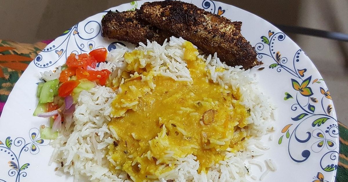 Butter Rice Khatti Daal With Fried Fish Recipe by Shagufta Asif - Cookpad