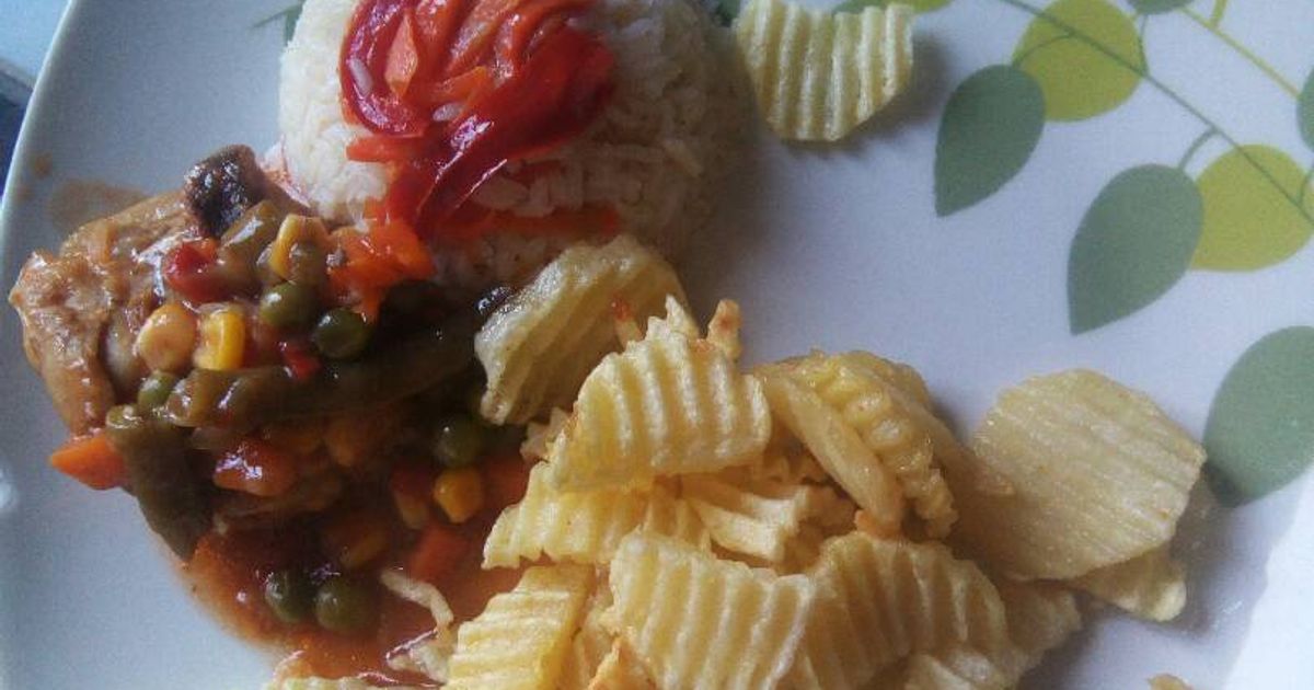 Pollo Al Jugo Con Papa Frita Y Arroz Receta de Suzana Diaz Varas- Cookpad