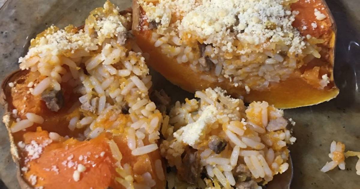 Zapallo relleno con arroz y carne azafranado Receta de cristinarecetas ...