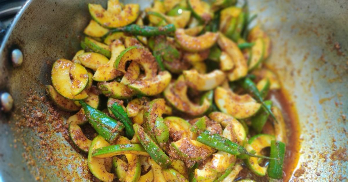 Kacha Aam And Green Chilli Instant Achaar In Making Recipe by pooja ...