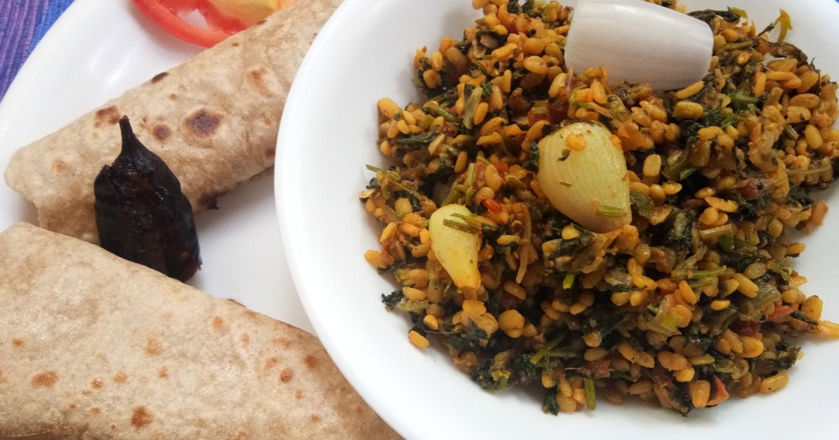 Coriander Leaves Spring Onions Moong Daal Dry Recipe By Lekha Toraskar