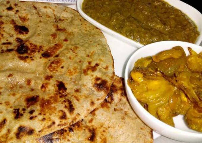 Hara palak ka saag, bajra roti with kanda karela Recipe by Pradhika ...