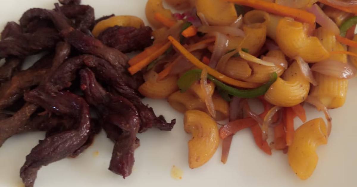 Fried macoroni with beef.strips Recipe by Nyambura Mukururi - Cookpad