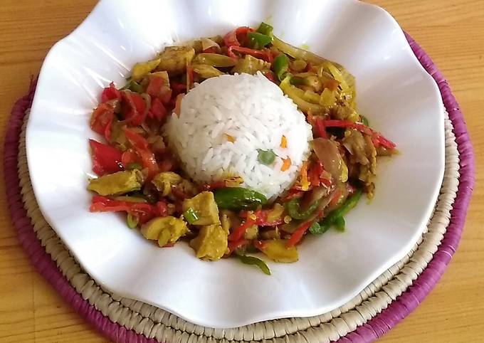 White rice and chicken chunks sauce Recipe by zamakhs kitchen and Cake ...