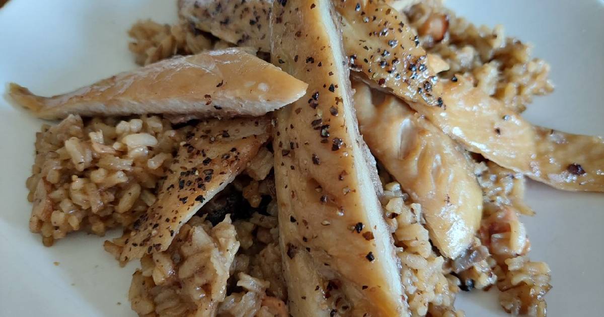 Sig's Mushroom Risotto With Smoked Peppered Mackerel Recipe by Sigrun ...