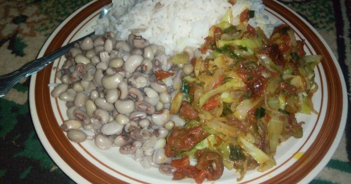 Farar Shinkafa Da Wake da Miyar Cabbage Da Nama girki daga Mum Aaareef ...