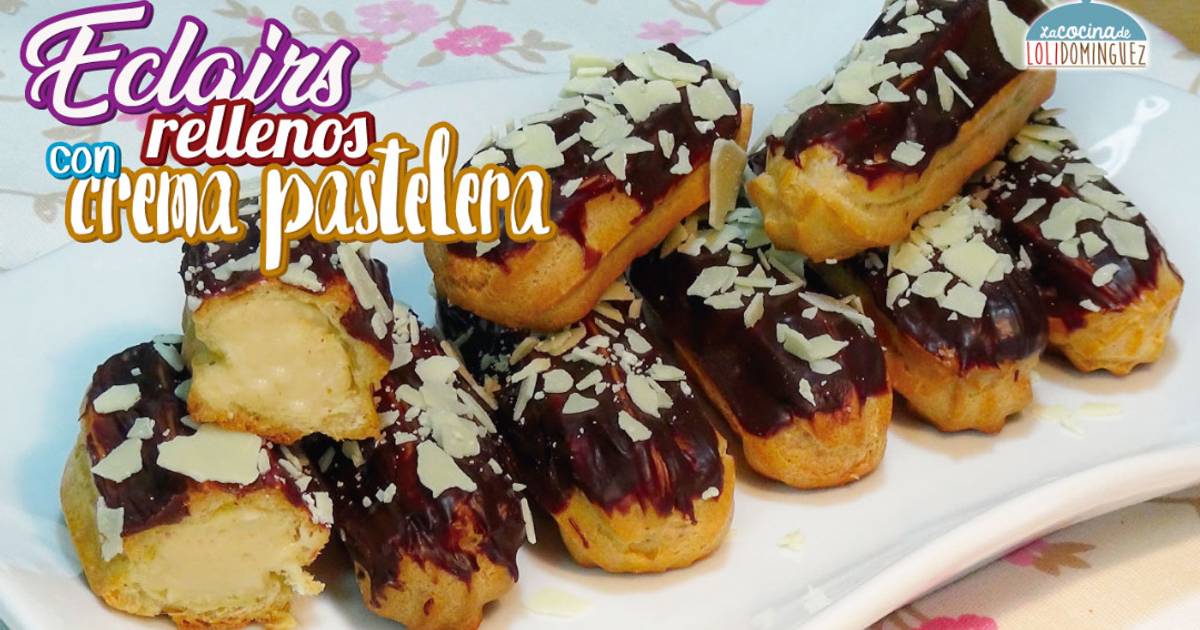 Eclairs o Relámpagos rellenos de crema pastelera con cobertura de ...