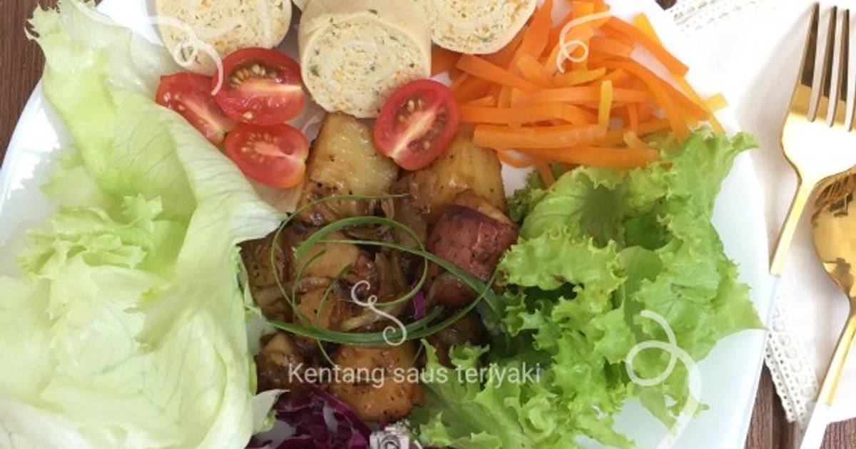 Resep Salad Sayuran Kentang Saus Teriyaki & Egg Roll Tahu Tilapia oleh ...