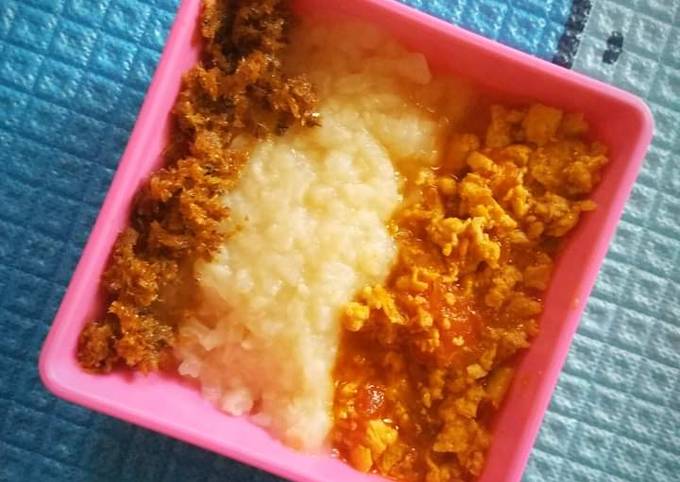 Resep MPASI Nasi Tim Teri & Telur Orak-Arik oleh Nadia - Cookpad