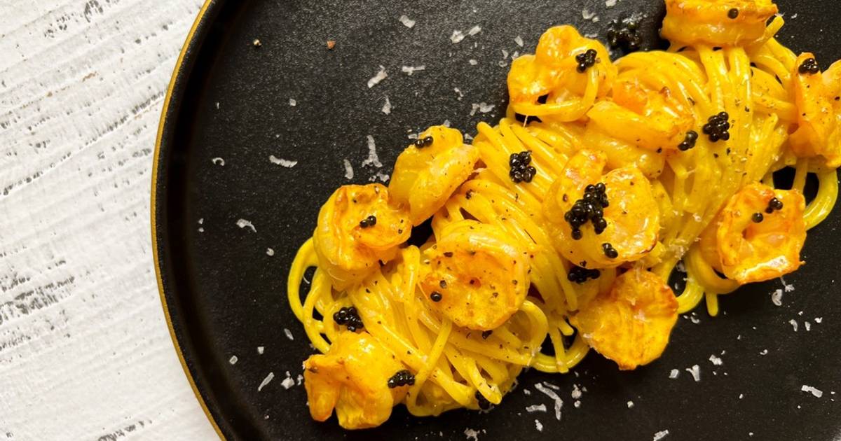 Creamy curry prawn spaghetti with Beluga caviar Recipe by Chef Dali ...