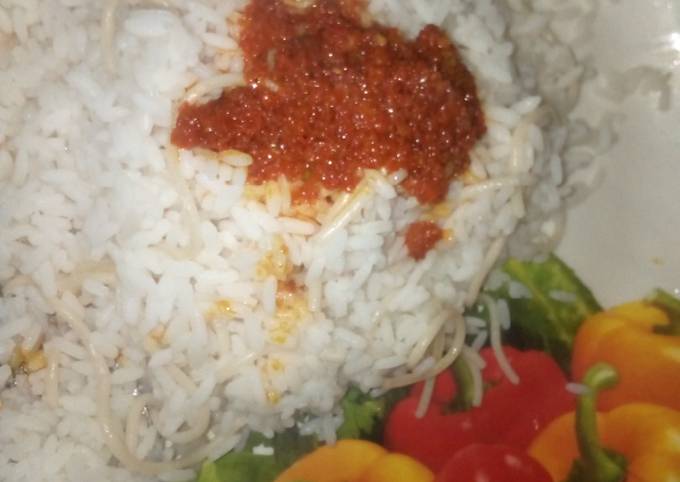 Ofada rice with pasta and palm oil stew Recipe by Chef DOLAX - Cookpad