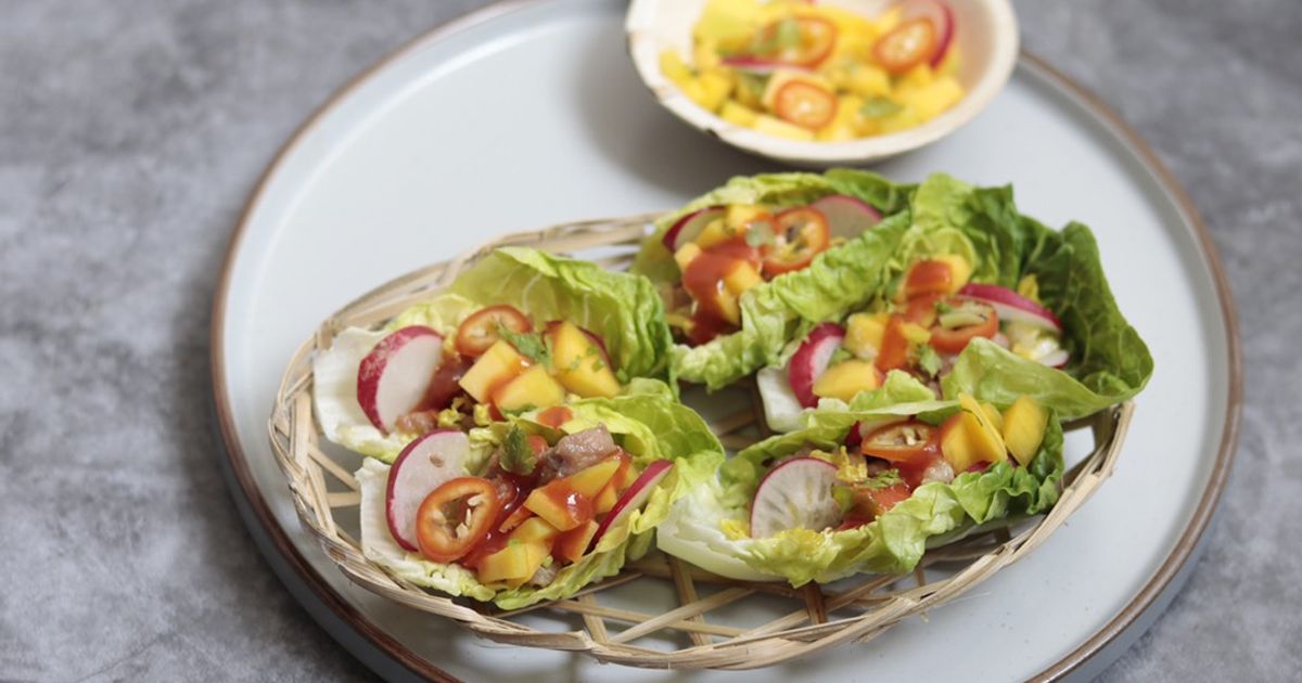Honey, Soy And Lemon Grass Pork With Mango In Lettuce Cup Recipe by Yui ...