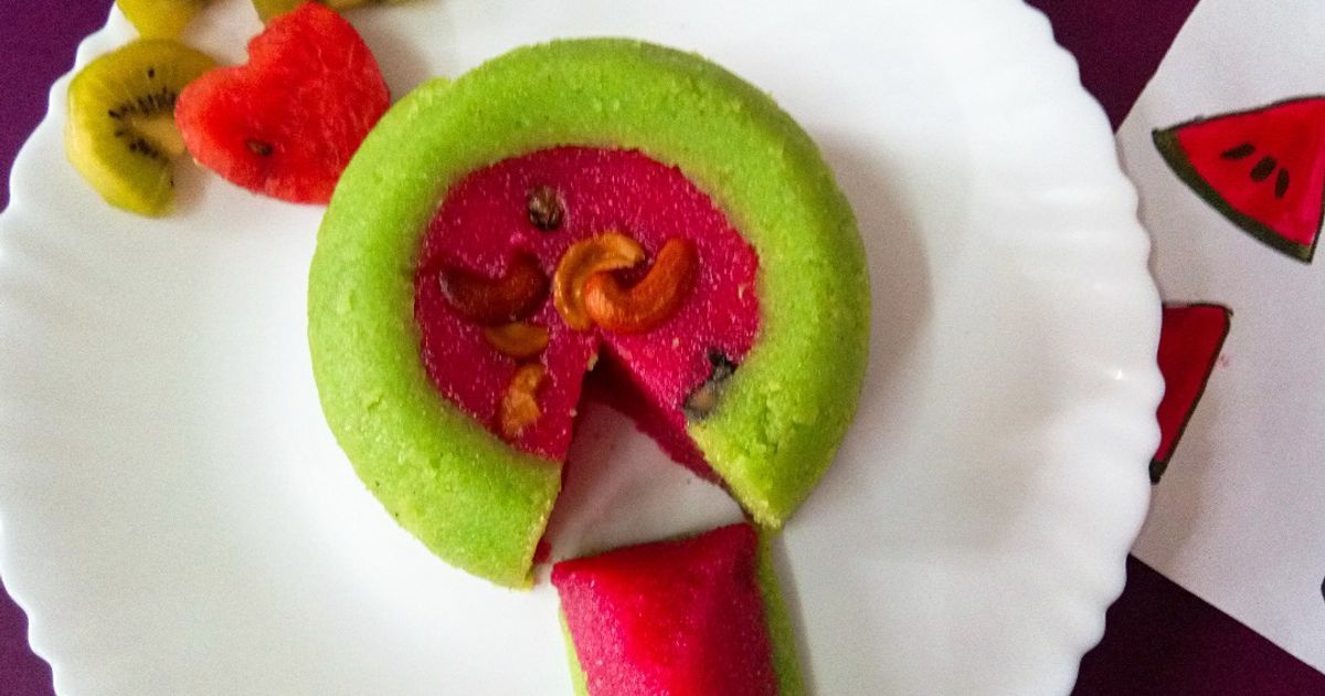 Kesari Cake Delite Kiwi, Watermelon Dual Kesari Recipe by Ilavarasi ...