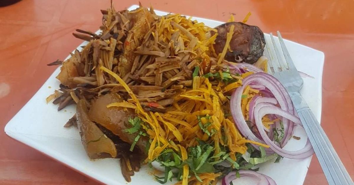 Abacha With Ugba And Pomo And Fish Recipe by Ayobami - Cookpad