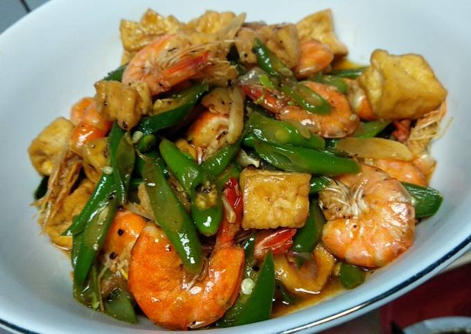 Resep Udang Buncis Tahu Tumis Lada Hitam oleh Tj's Cooking - Cookpad