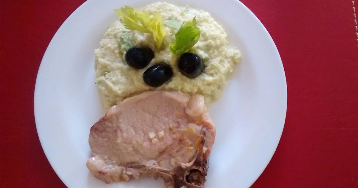Puré de apio y palta con chuleta de cerdo Receta de Jorge Stevens- Cookpad