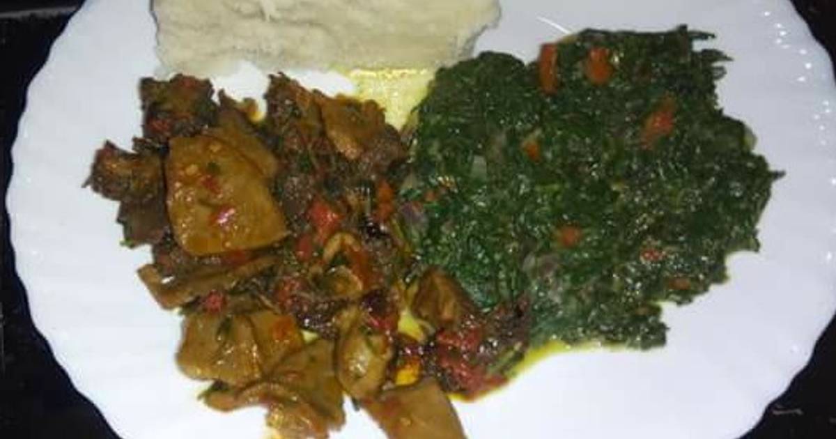 Tripe (Matumbo) fried, Kunde and Ugali Recipe by Catherine Ochieng ...