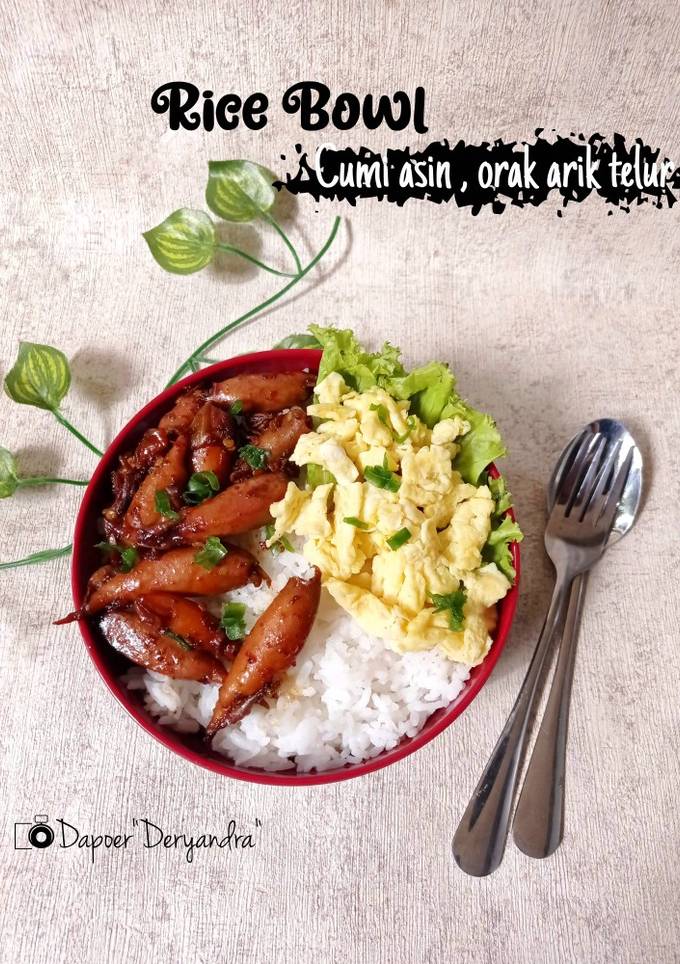 Resep Rice Bowl Cumi Asin, orak arik telur oleh Febry Caturia - Cookpad