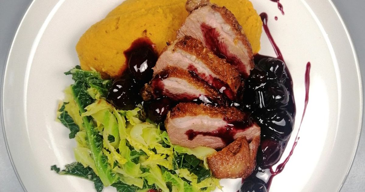 Pan Roasted Goose Breast/ Cherry Sauce/ Sweet Potato Mash/Savoy Recipe ...