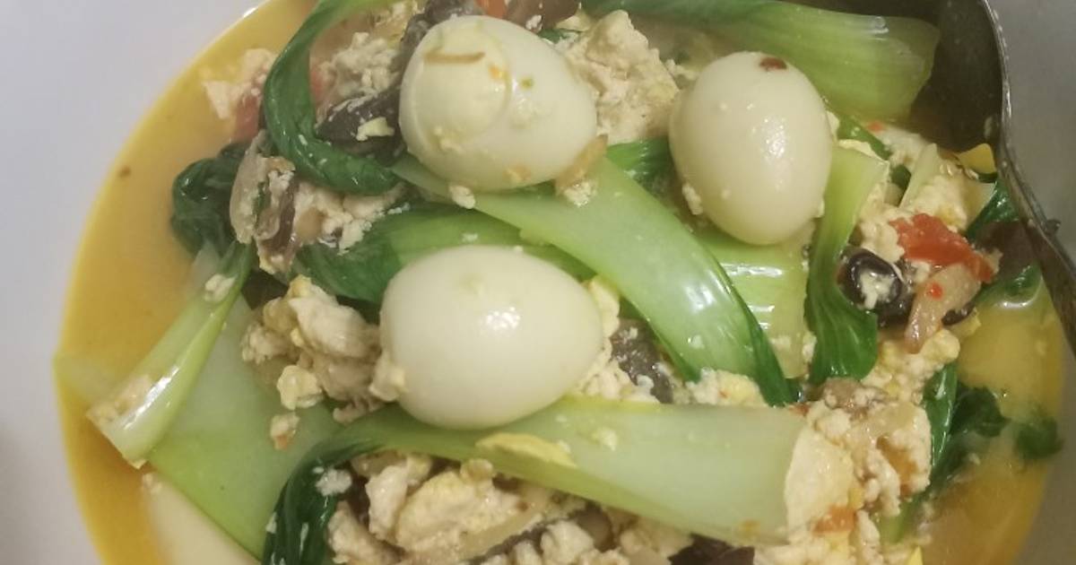 Resep Tumis pakcoy, jamur kuping, tahu dan telur puyuh oleh Emy Ermia ...
