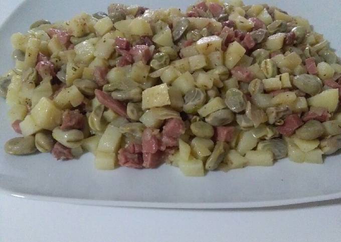 Habas con jamón y patata Receta de Laura Sanchez-montes Diaz- Cookpad