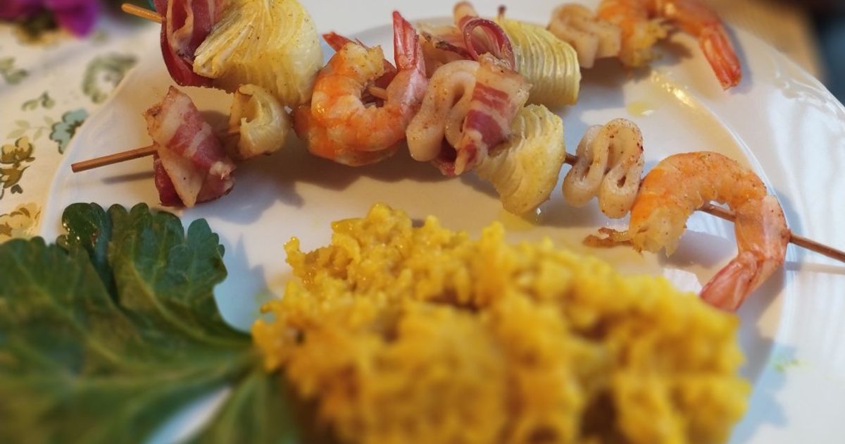 Brochetas Mar Y Tierra Al Curry Receta de Zaida TC @alquimiasfood- Cookpad