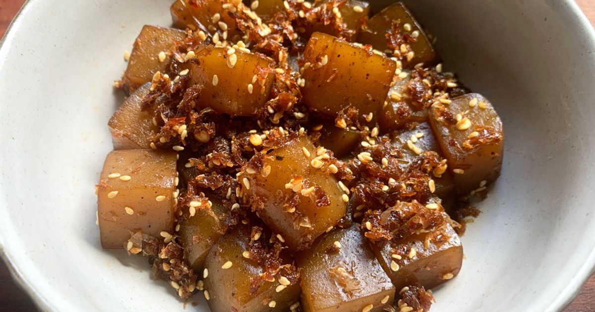 ‘Okaka’ Konnyaku (Konjac & Bonio Flakes) Recipe by Hiroko Liston - Cookpad
