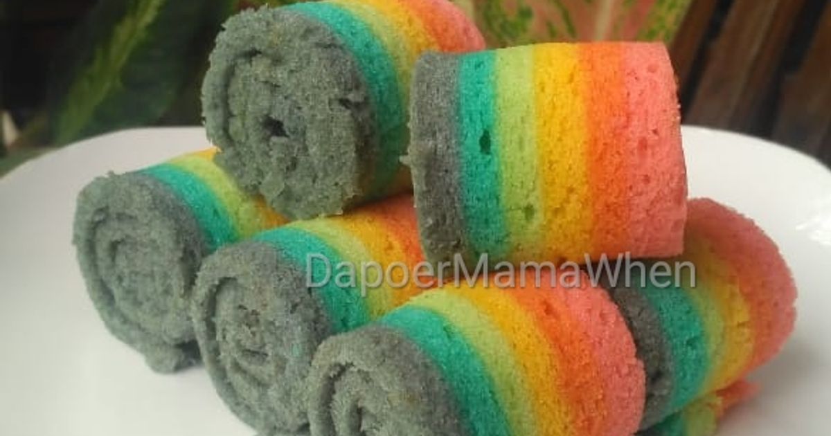 Resep Rainbow Cake Mini Roll oleh Dapoer Mama When - Cookpad