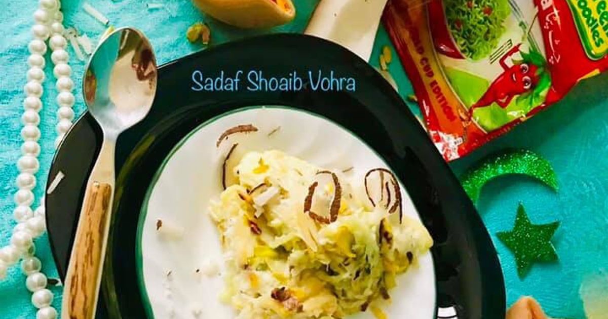 Coconut Pudding With Noodles Recipe by Sadaf Shoaib Vohra - Cookpad