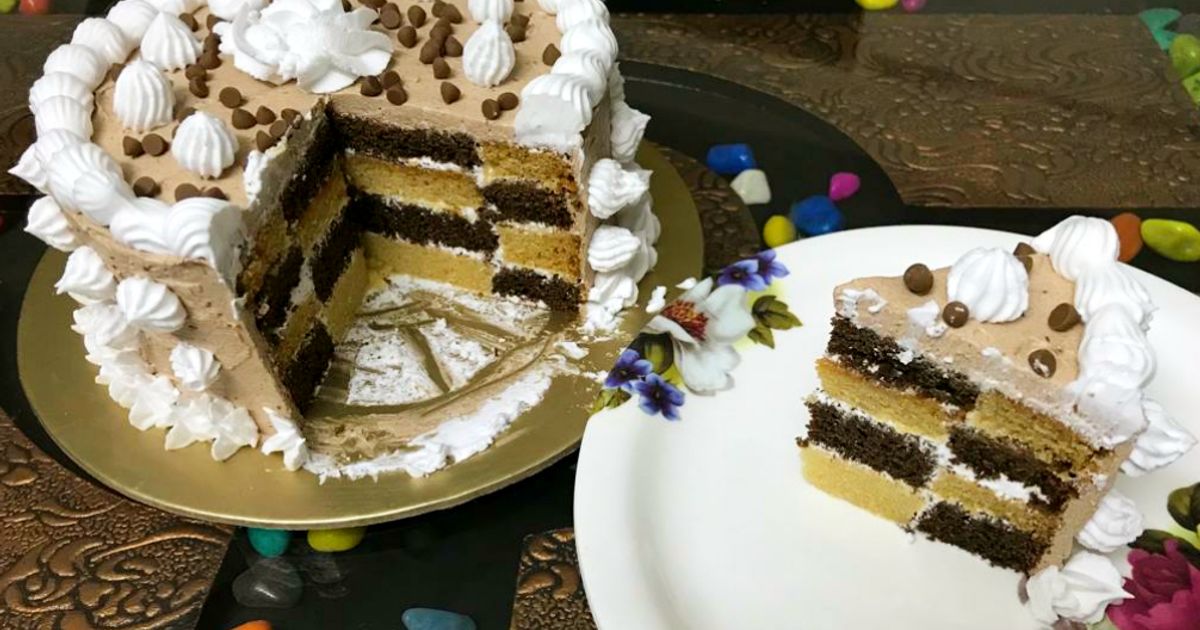 Chocolate Mousse Checker Board Cake Recipe by Krupa Kapadia Shah - Cookpad