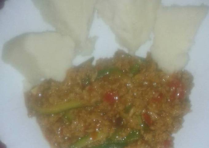 Pan fried mince sossi soya served with ugali Recipe by Kelvin Mugambo ...