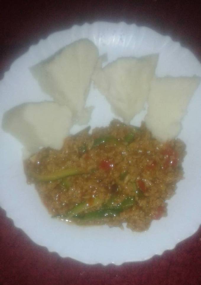 Pan fried mince sossi soya served with ugali Recipe by Kelvin Mugambo ...