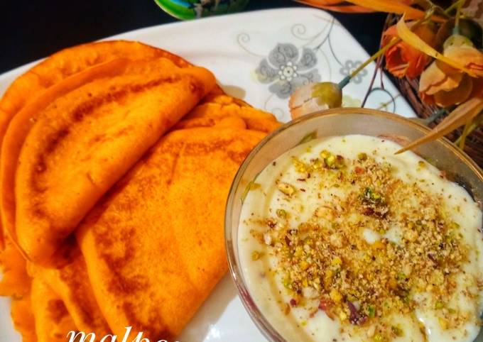 Malpora with Malai rabri Recipe by Umme Ali - Cookpad