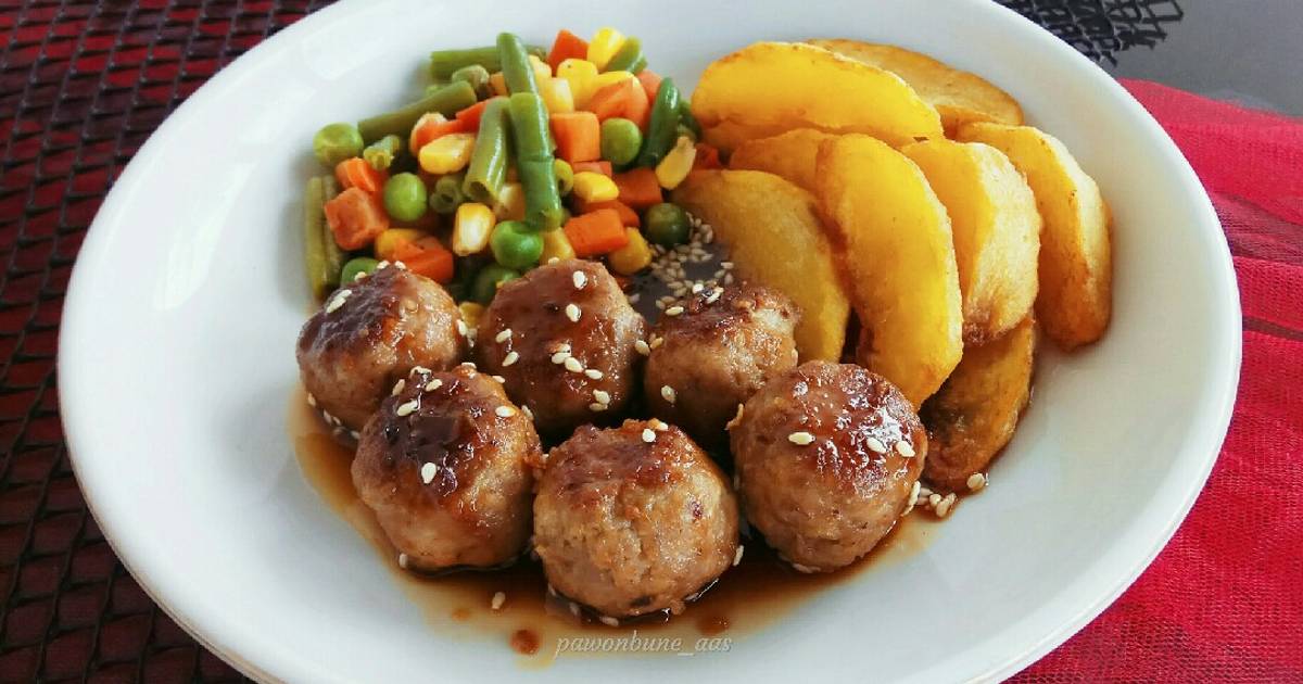 Resep Bola - bola Daging dengan Saus Yakiniku oleh pawonbune_aas - Cookpad