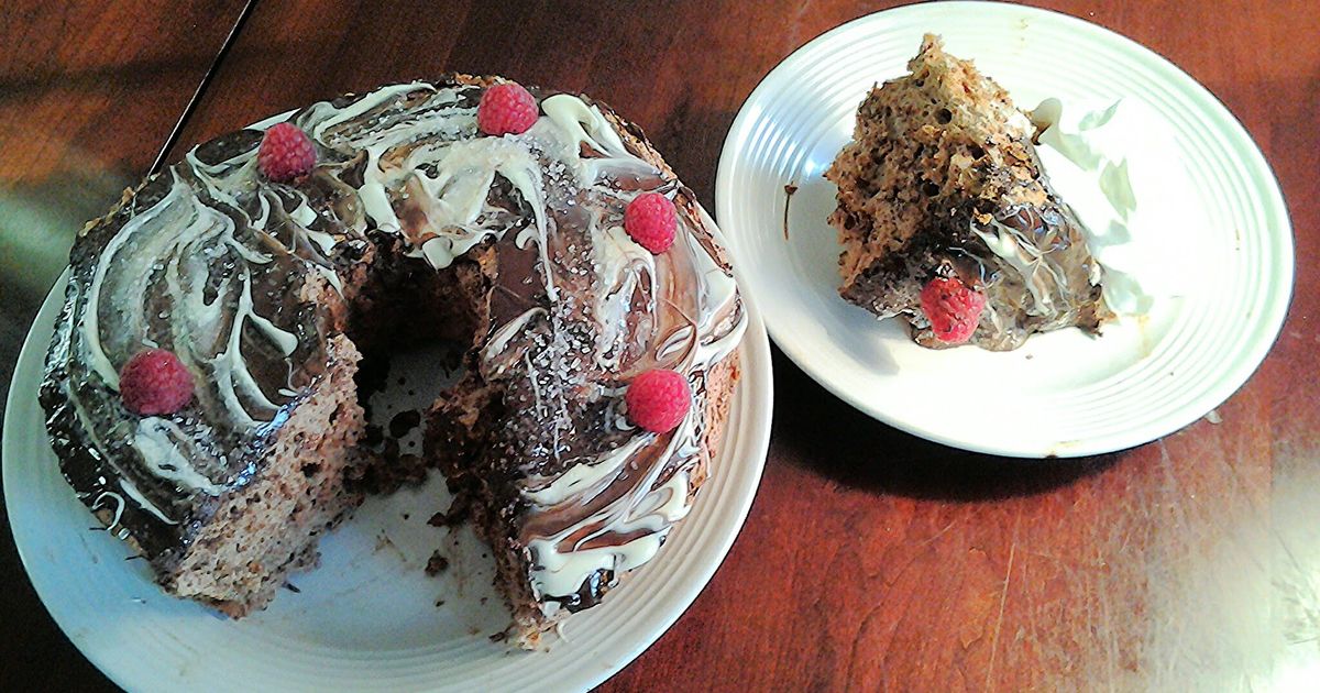 Chocolate Angel Food Cake With White And Dark Chocolate Glaze Recipe By ...