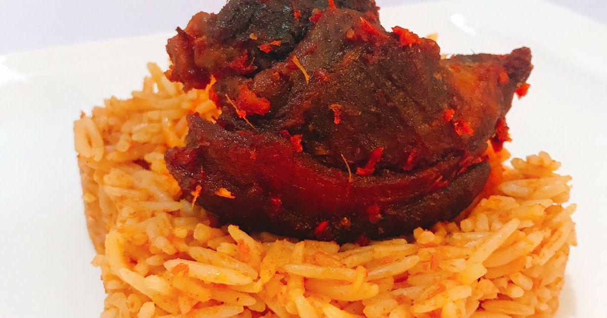 Jollof Rice And Fried Goat Peppered Goat Meat Recipe by Cookingwithseki ...