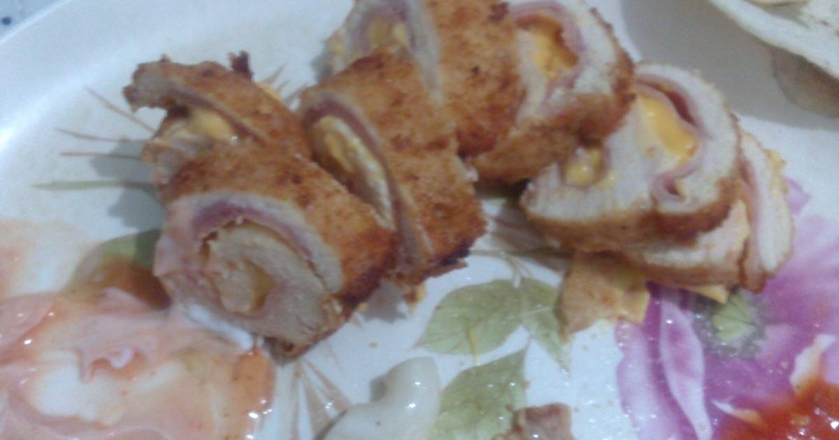 Rollo de pollo con jamón y queso Receta de elidelapeña- Cookpad