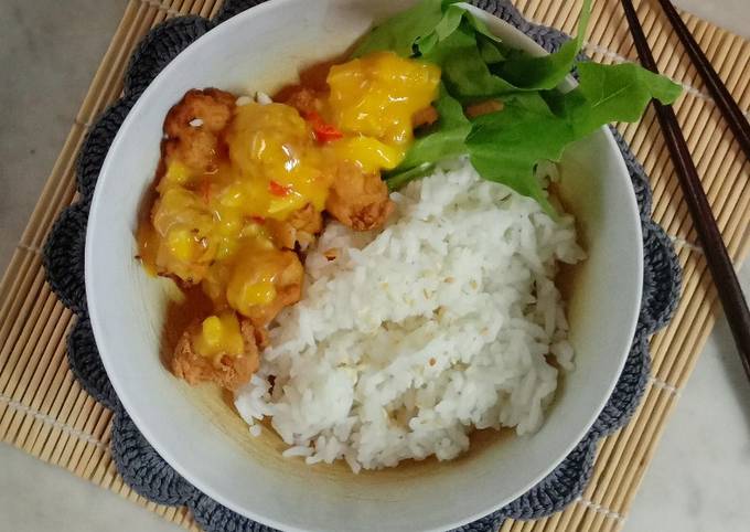 Resep Rice Bowl Fish Popcorn with Salty Egg Sauce (MPASI +18bulan) oleh ...