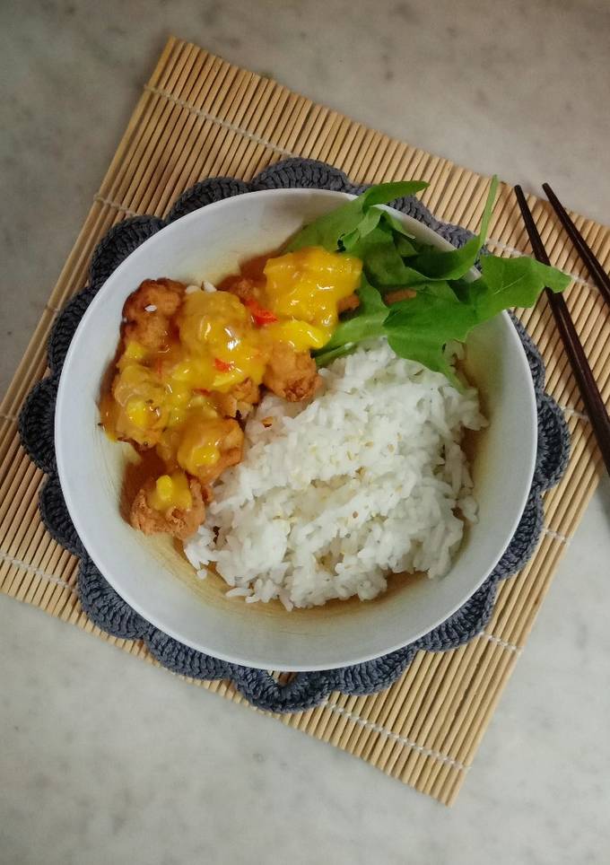Resep Rice Bowl Fish Popcorn with Salty Egg Sauce (MPASI +18bulan) oleh ...
