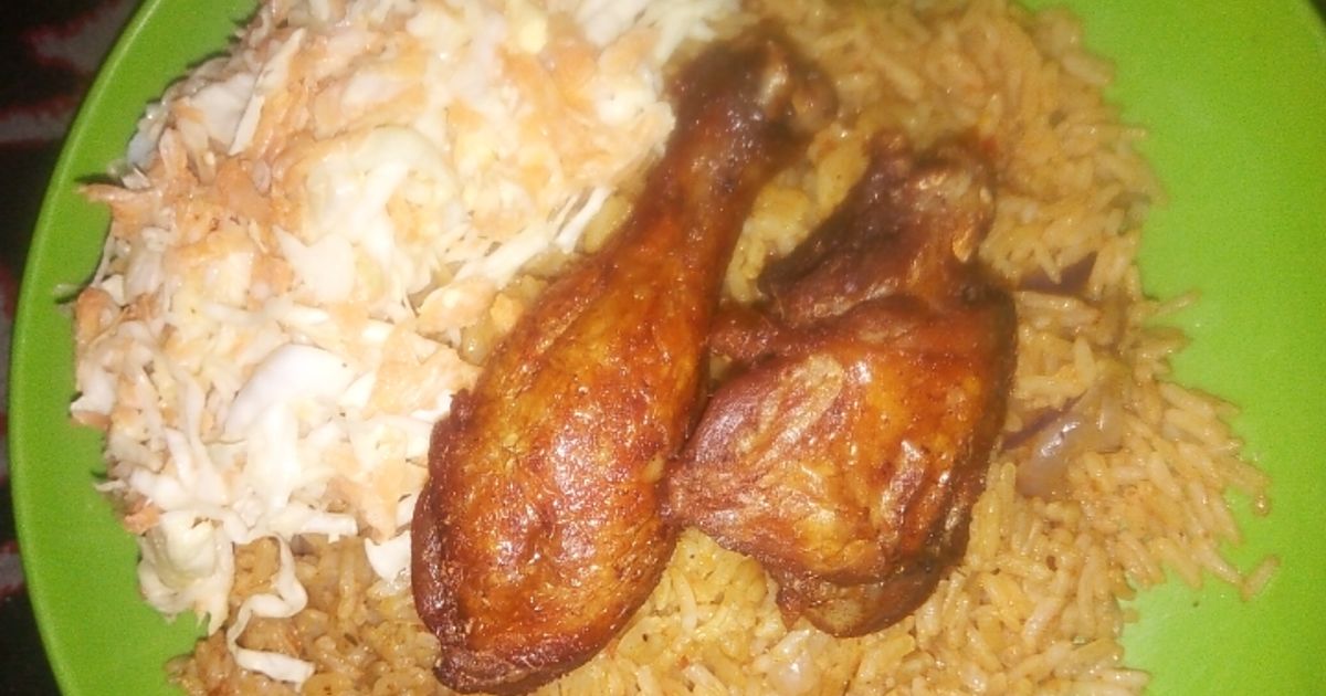 Jollof Rice, Coslow And Fried Chicken Recipe by safiya yusuf Gunu - Cookpad