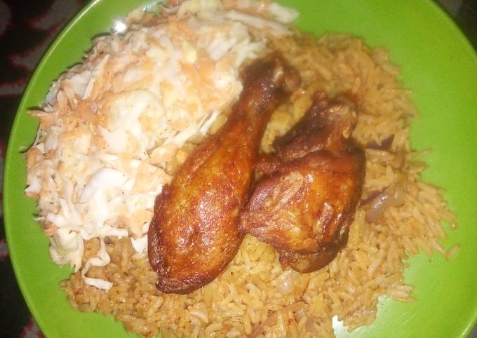 Jollof Rice, coslow and fried chicken Recipe – Recipe Bite