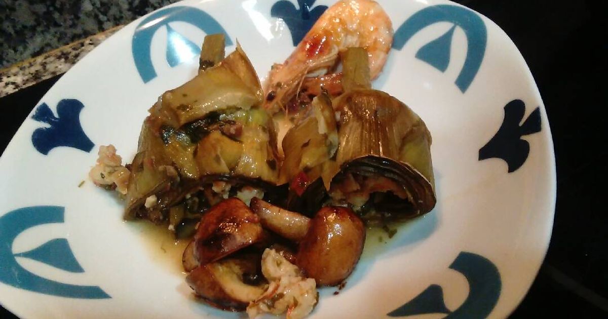 Alcachofas Rellenas De Langostinos, Jamón Y Champis Portobello Receta ...