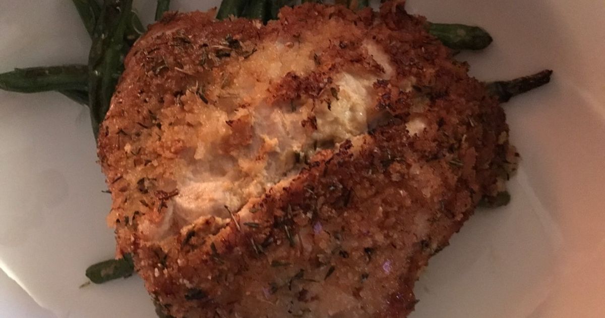 Herb Crusted Pork Schnitzel With Garlic Parmesan Green Beans Recipe By ...