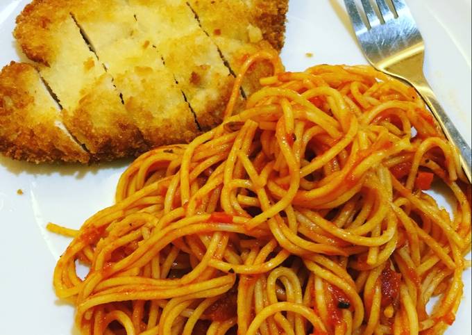 Resep Spaghetti Chicken Katsu oleh Rahmatika Titik - Cookpad