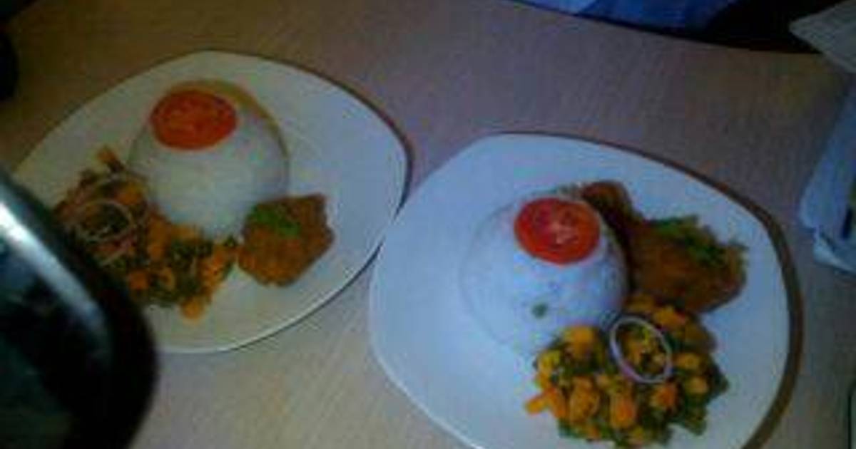 Braised rice with deep fried chicken and mixed vegetables Recipe by ...