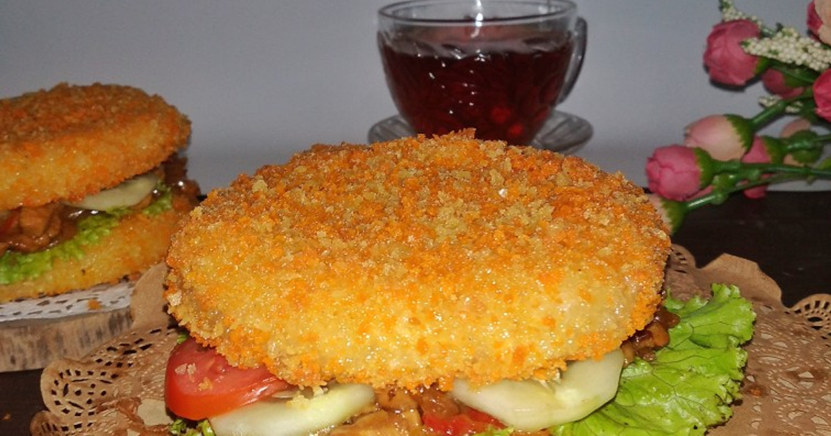 Resep *Burger Ketan Crispy Isi Ayam Teriyaki* oleh ati dewanthi - Cookpad