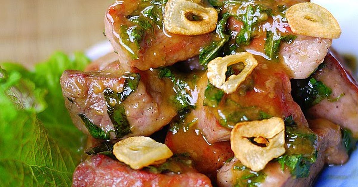 Steak Cubes With Garlic Shiso Miso Sauce Recipe By Cookpad.Japan