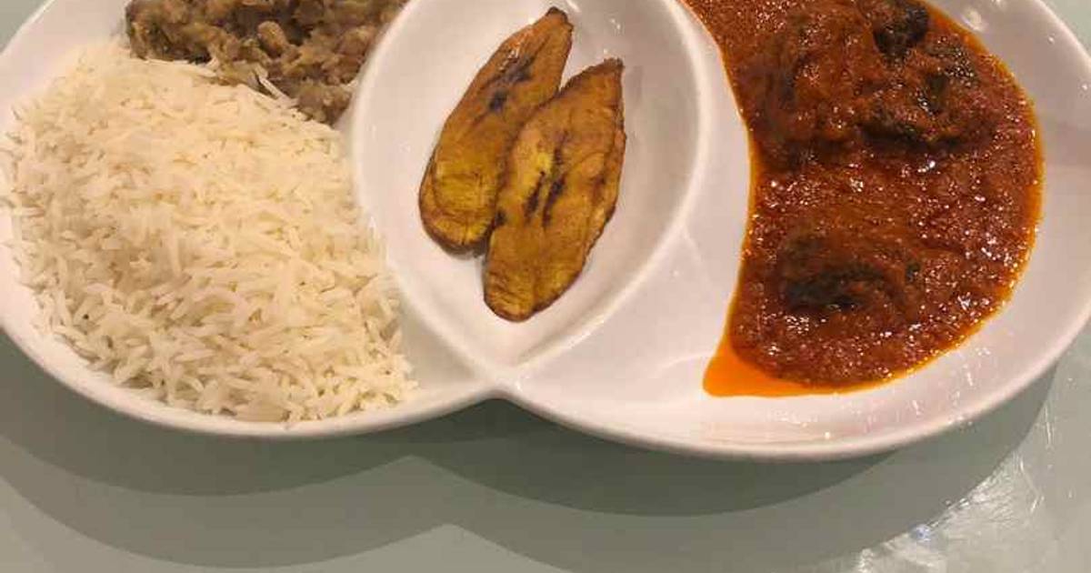 Rice and beans with plantain and stew Recipe by Chef Guree - Cookpad