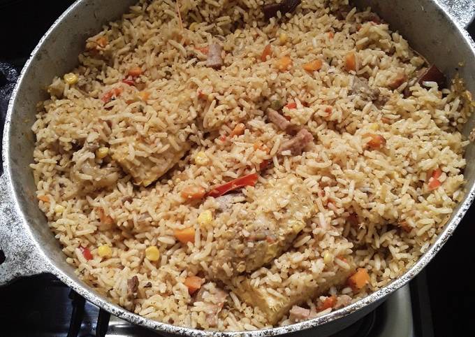 Arroz con jamón, pescado y vegetales Receta de Yudel Piloto- Cookpad