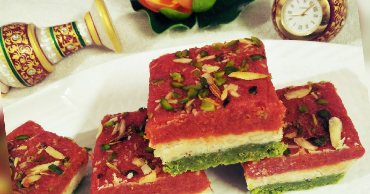 Tricolor Burfi (With Carrot,Paneer And Peas Natural Ingredients) Recipe ...